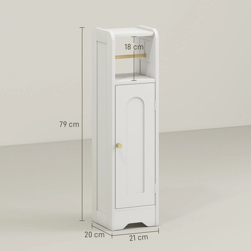 HOMCOM Úzká Koupelnová Skříňka Koupelnový Auxilární Nábytek 21x20x79 cm s Nastavitelnou Policí, Odnímatelným Držitelem Toaletního Papíru a Klenutými …