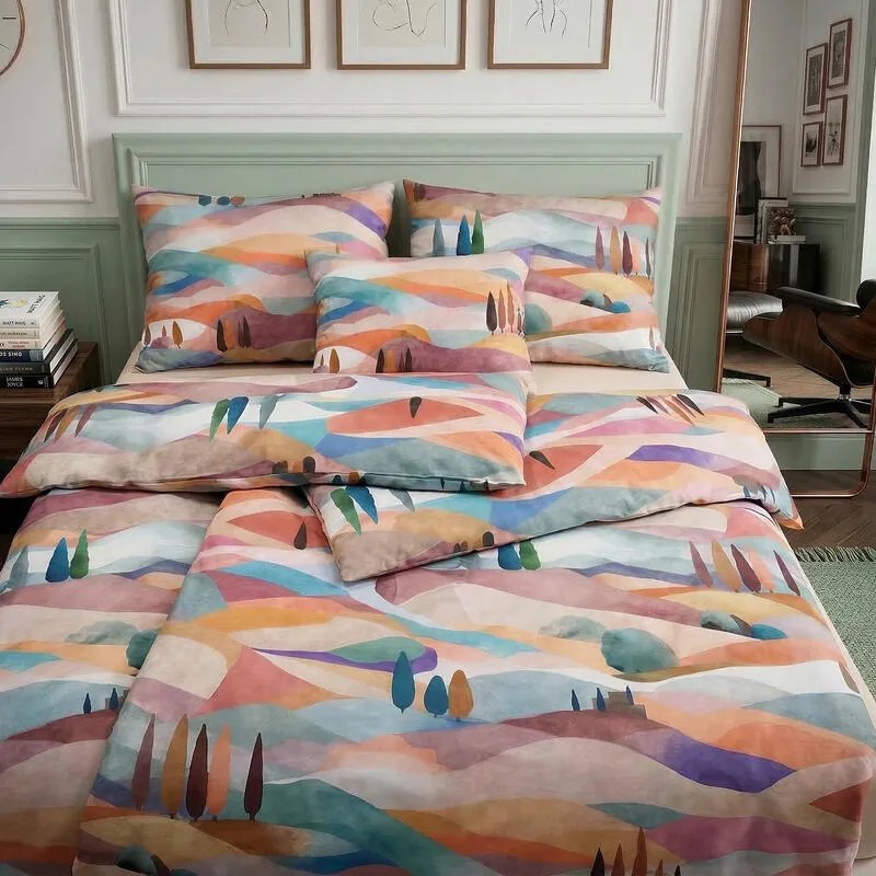 SCANquilt povlak SATÉN PLUS tuscany meruňkovotyrkysová 50 x 70 cm