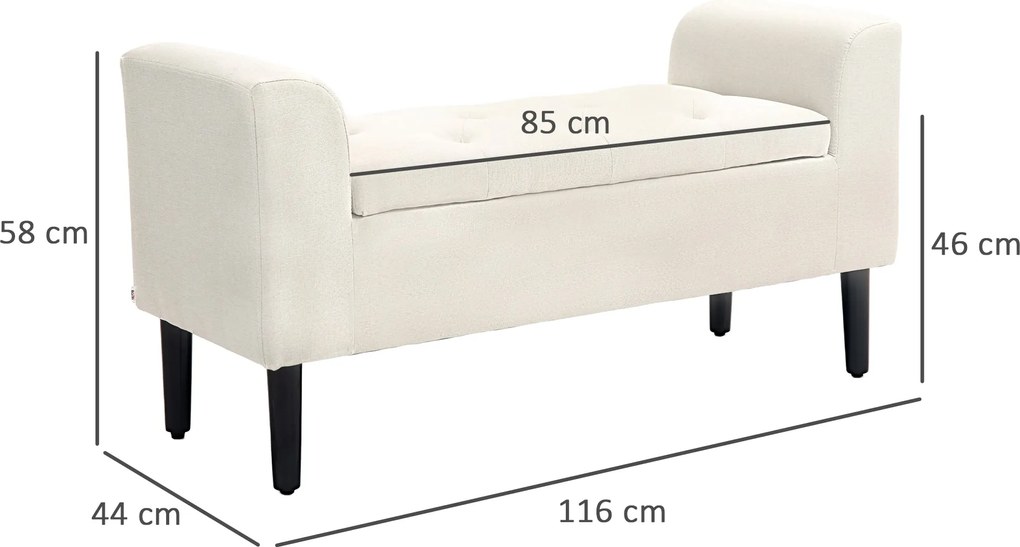 HOMCOM Čalouněná Úložná Lavice s Opěrkami Rukou, Úložná Lavice do Ložnice, Předsíně, Obývacího Pokoje, Nosnost 130 Kg 116 x 44 x 58 cm | Aosom