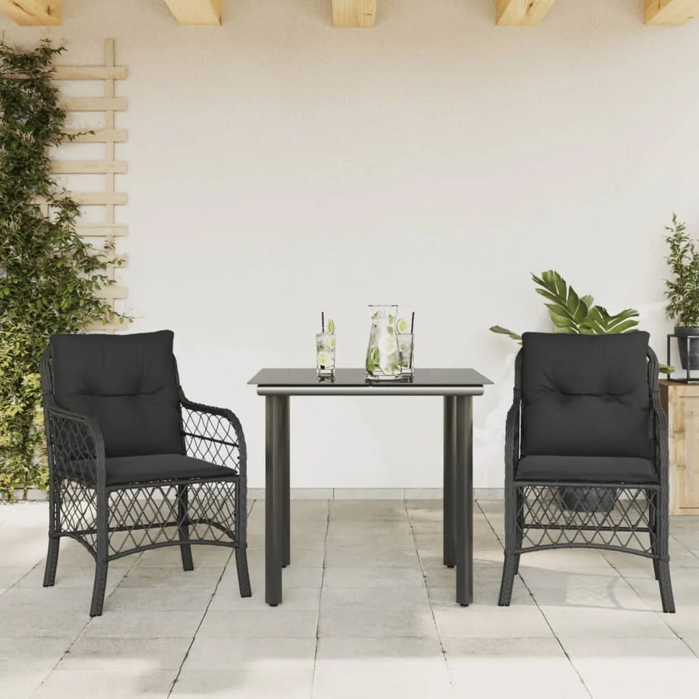 3dílný bistro set s poduškami černý polyratan 3212103