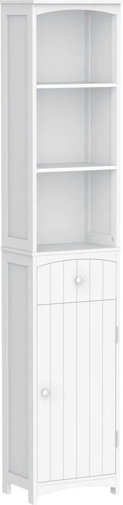 HOMCOM Vysoký Úzký Koupelnový Skříňka s 1 Šuplíkem a 3 Otevřenými Policemi, Moderní Styl pro Obývací Pokoj, Koupelnu, Kuchyň 34x24x170 cm Bílá | Aosom