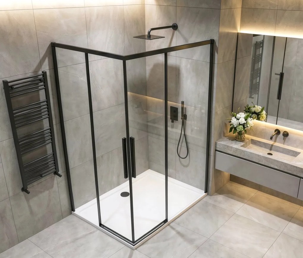 Gelco Luxor Black sprchový kout obdélníkový 100 x 90 x 200 cm L/P varianta rohový vstup posuvné černá čiré sklo GU2110BGU2190B