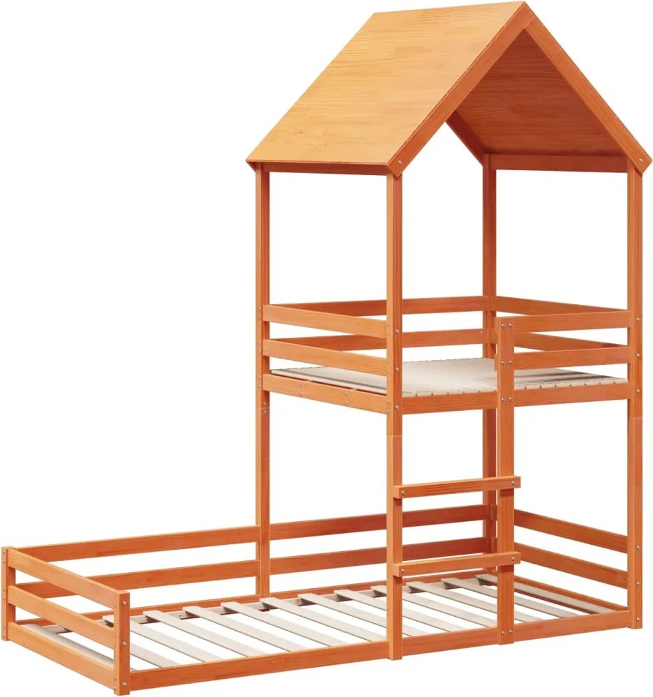 Patrová postel se střechou voskově hnědá 90x190 cm borové dřevo 3282398
