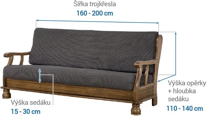 Super strečové potahy NIAGARA antracitová trojkřeslo s dřevěnými rukojeťmi (š. 160 - 200 cm)