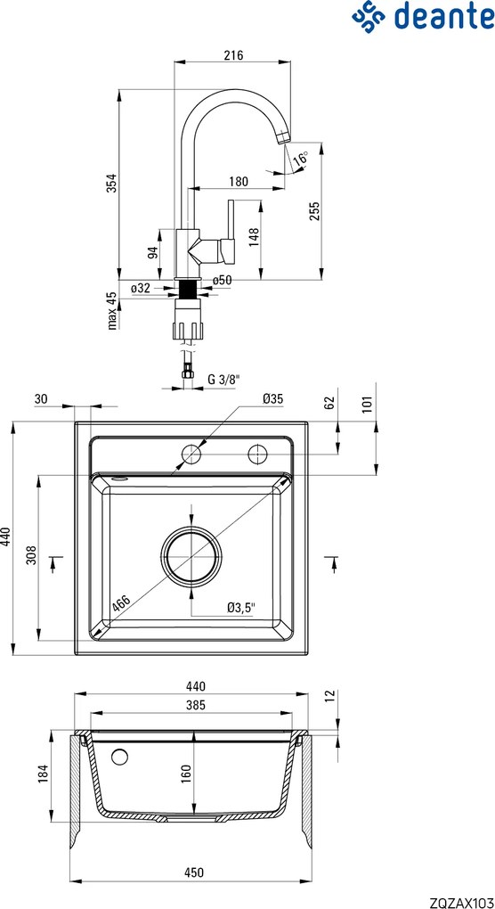 Deante Dřez Zorba s dřezovou baterií, granit - grafit
