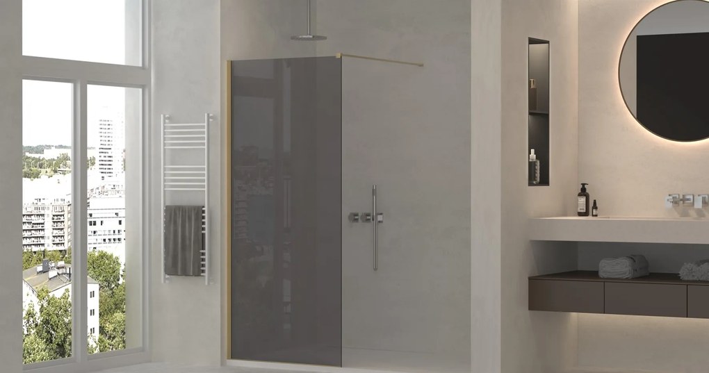 Erga Paris, sprchová zástěna Walk-In 30x200 cm, 8mm šedé sklo, zlatý matný profil, ERG-V02-PARIS-030x200-GR-GB