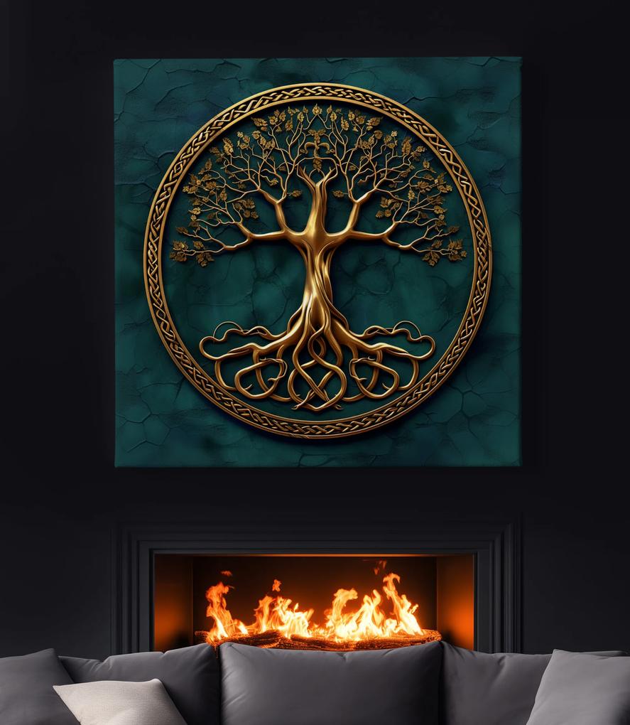 Obraz na plátně - Strom života Temný Emerald FeelHappy.cz Velikost obrazu: 60 x 60 cm