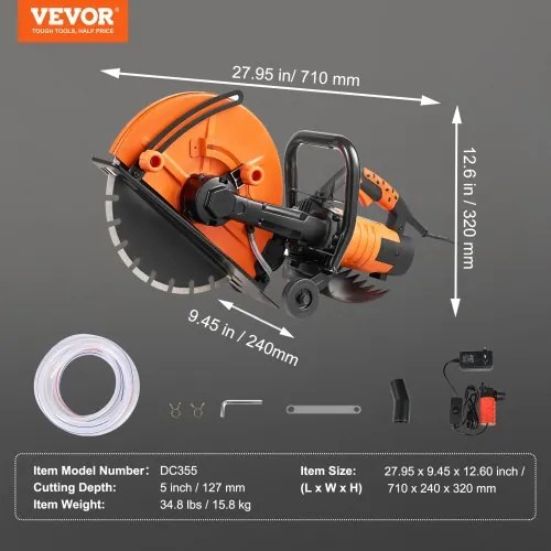 35,6 cm elektrická pila na beton mokro/suchá pila s vodním čerpadlem a kotoučem