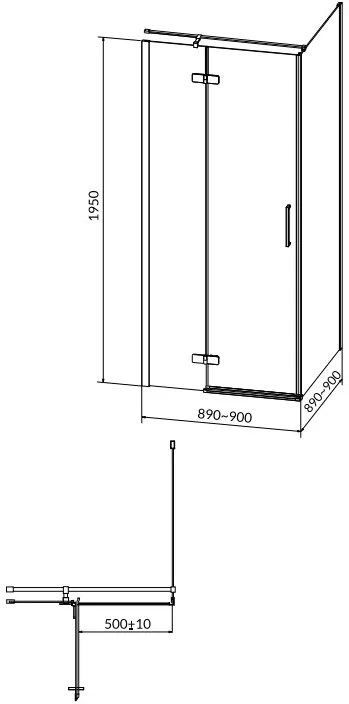Cersanit Jota, rohový sprchový kout 90 (dveře levé) x 90 (stěna) x 195, 6mm čiré sklo, chromový profil, S160-001