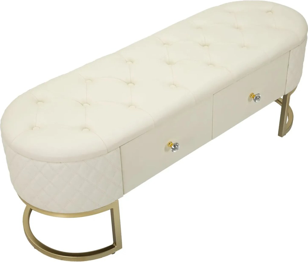 Lavice Sharon 120 cm s úložným prostorem ekokůže bílá/zlatá