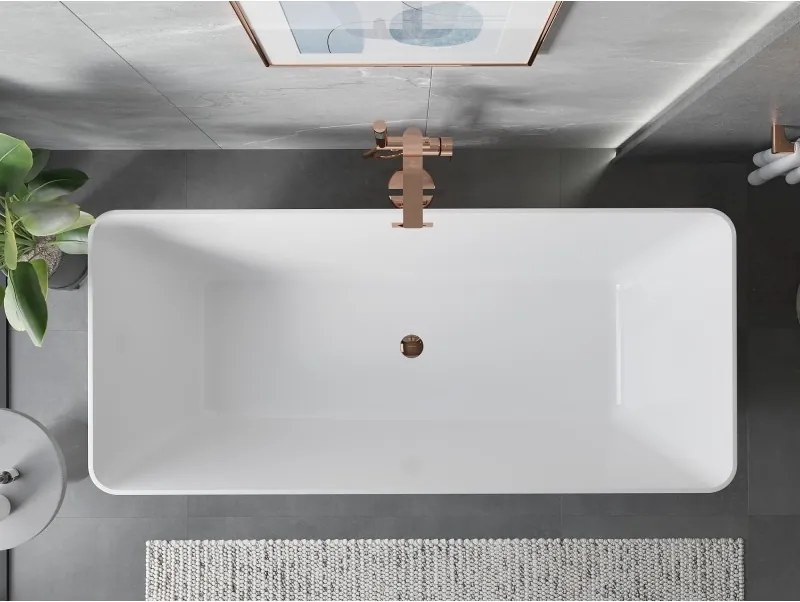 Mexen Velo Slim, volně stojící vana 170 × 75 cm, bílá/černá lesklá, růžové zlato přepad, 52811707575-60