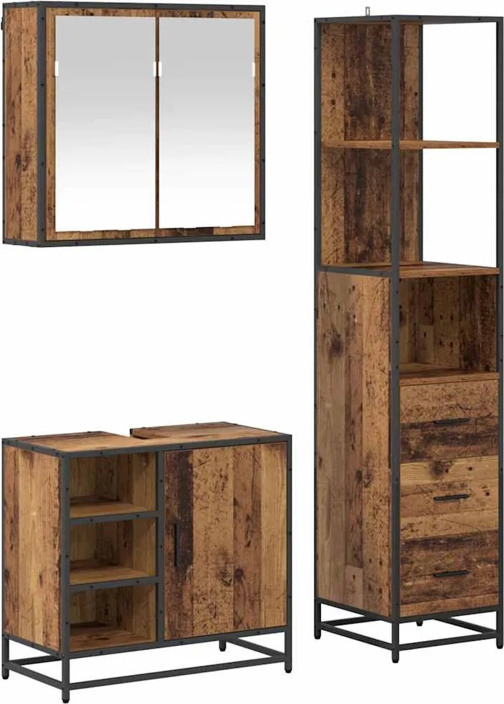 Sada koupelnového nábytku 3 ks Staré dřevo 65 x 33 x 60 cm 3402405