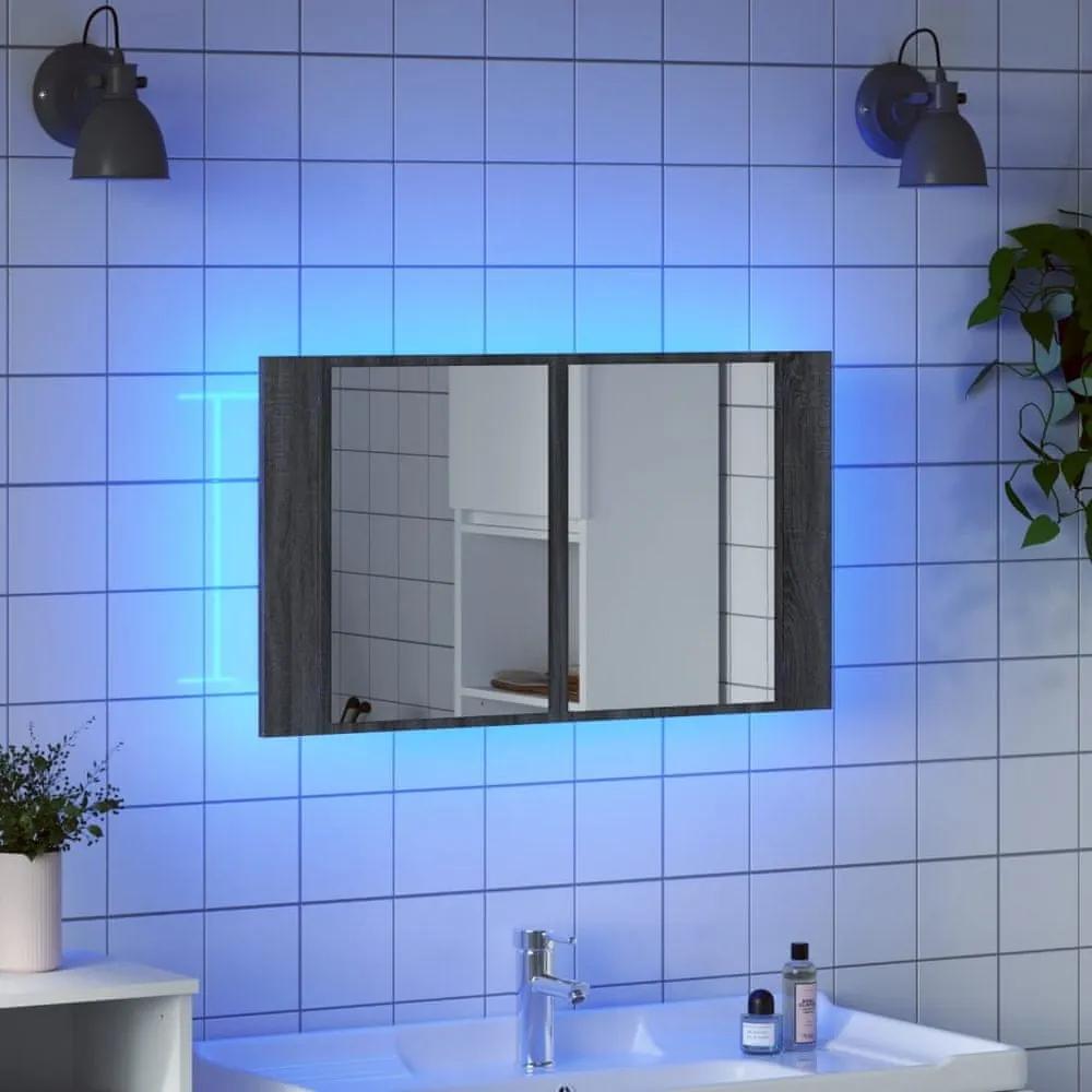 Petromila LED koupelnová skříňka se zrcadlem šedá sonoma 80x12x45cm akryl
