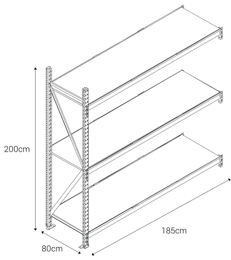 REGÁL LONGSPAN, Kovový regál přídavný modul 200x185x80cm, 3x DTD police, 800kg na polici