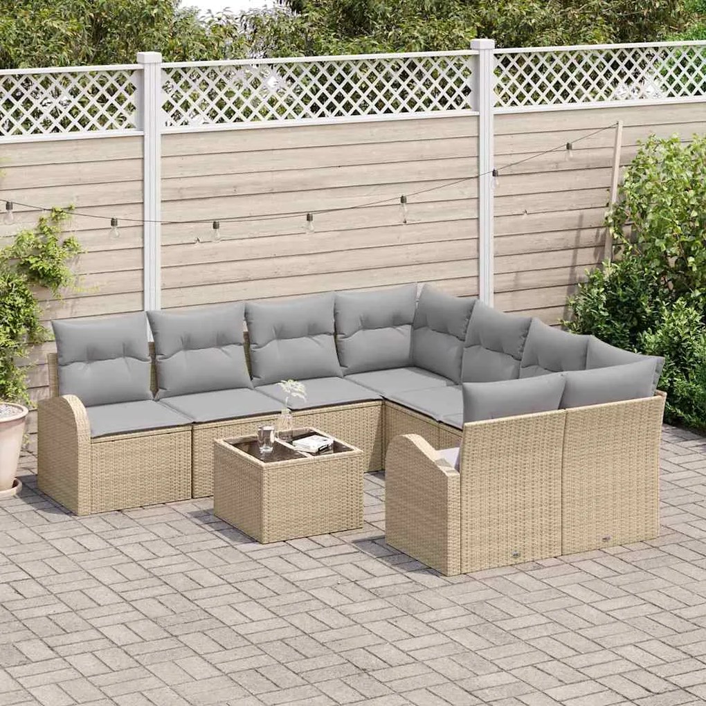 Set pohovek 9 ks 8-Počet míst Beige a šedá polyratan 3354649