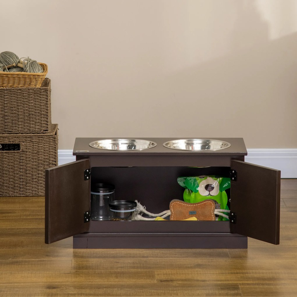 PawHut vyvýšené misky pro psy, s úložným prostorem, 2 misky, pro velké psy, miska na vodu, miska na krmivo, stojan na misky pro psy, 60 cm x 30 cm x …