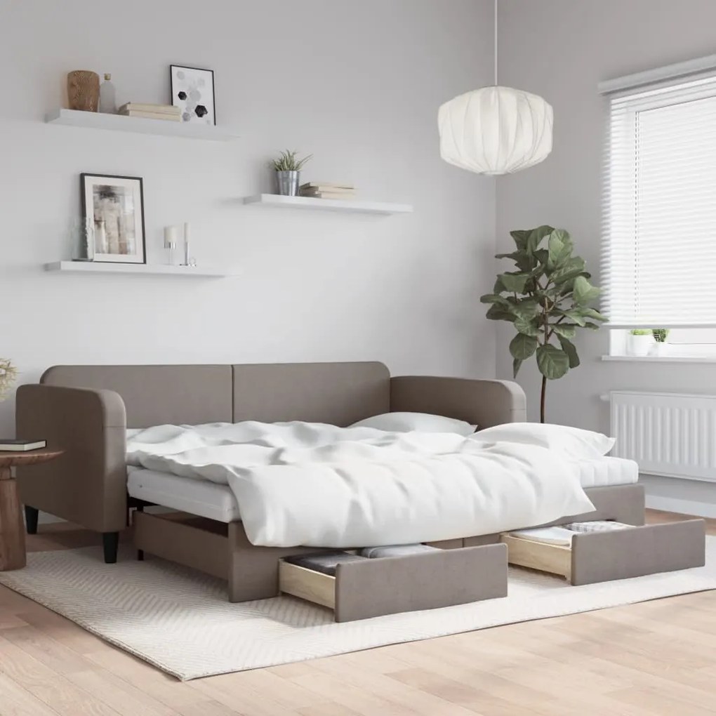 Válenda s přistýlkou a zásuvkami taupe 100 x 200 cm textil 3196878