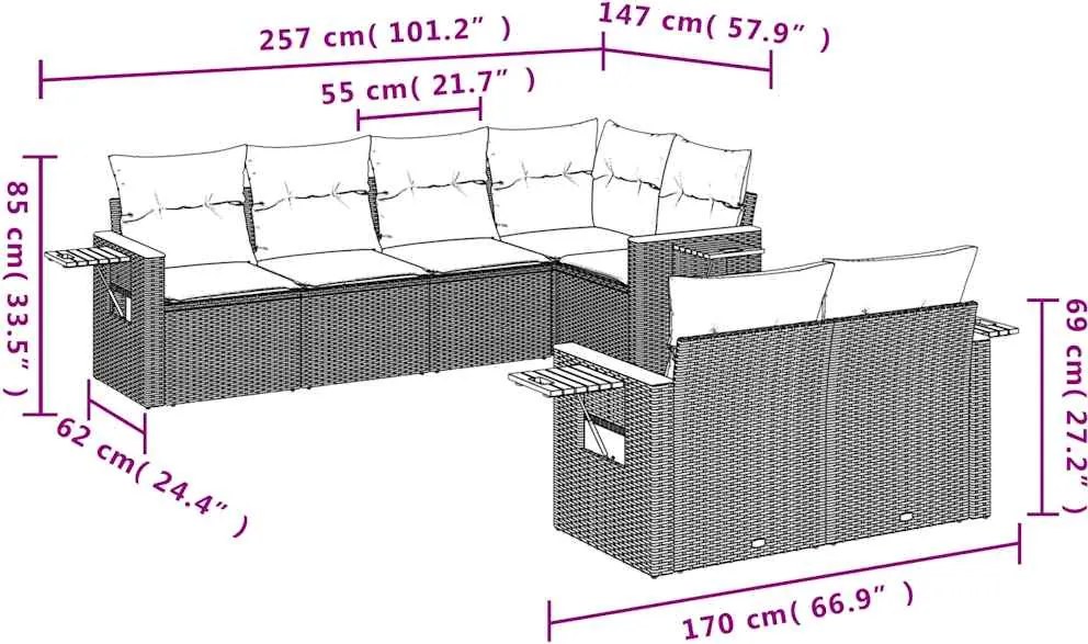7dílná zahradní sedací souprava s poduškami černá polyratan 3259381
