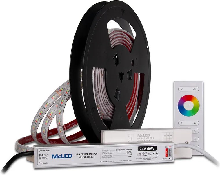 MCLED sestava LED pásek do sauny RGB 5m + kabel + trafo + stmívání