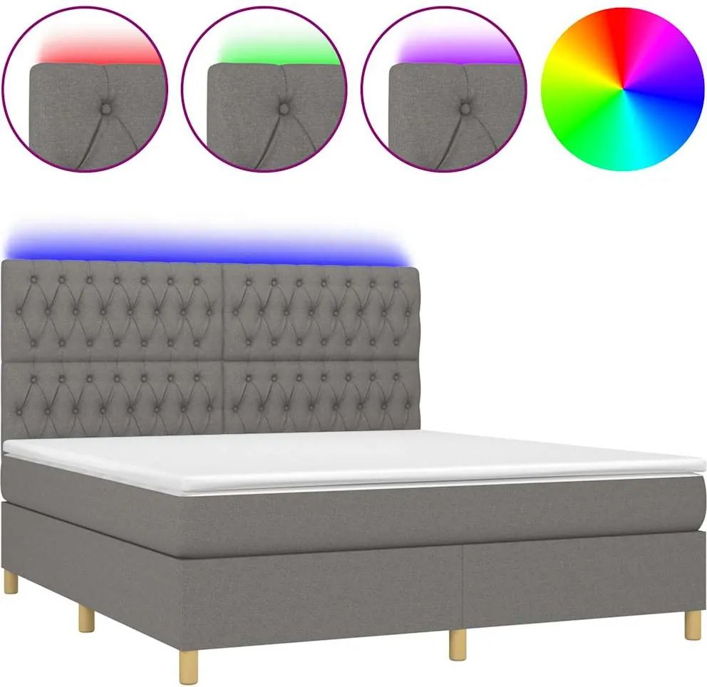 Box spring postel s matrací a LED tmavě šedá 180x200 cm textil 3135694