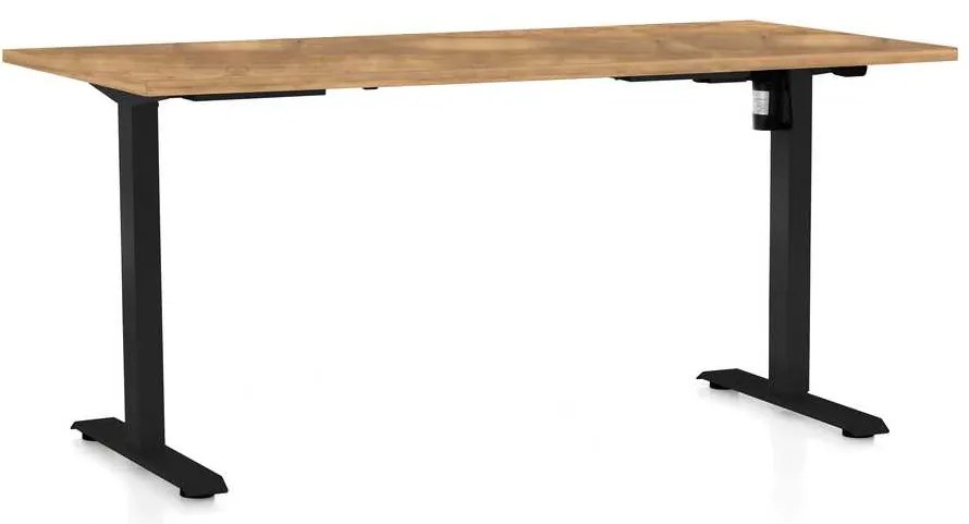 Výškově nastavitelný stůl OfficeTech A, 160 x 80 cm, černá podnož, dub zlatý