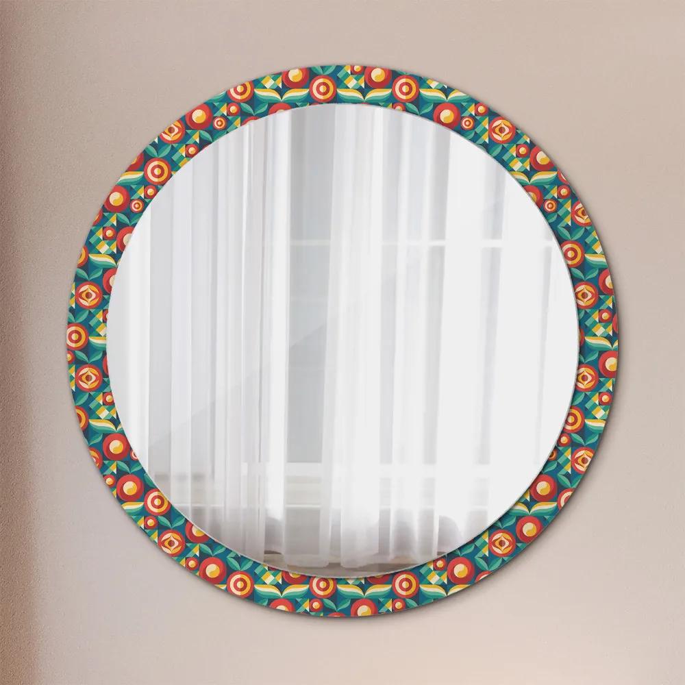 Kulaté zrcadlo tištěný rám Geometrické ovoce a listy fi 100 cm