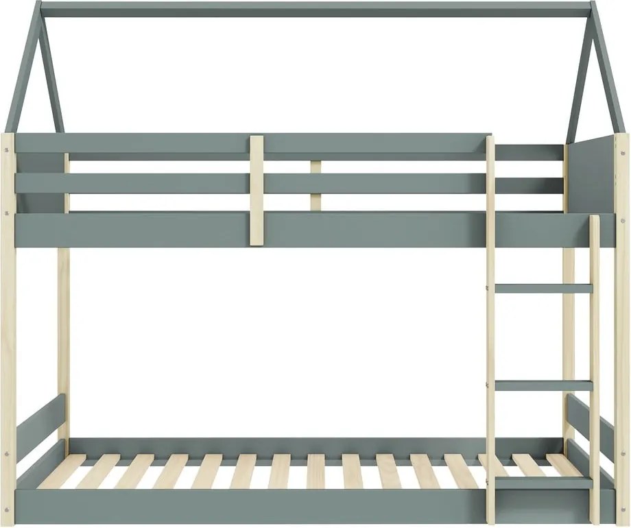 Domečková/patrová dětská postel s roštem 90x190 cm v přírodní barvě/šedozelená Valka – Marckeric