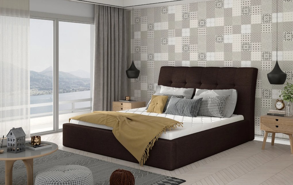 Eltap Čalouněná postel Inge s úložným prostorem Materiál a barva potahu: Paros 02 - béžová, Rozměry (cm): 160x200