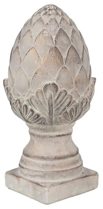 Šedá dekorace šiška na podstavci s ornamenty ve tvaru lístků Pine S – 12x26 cm