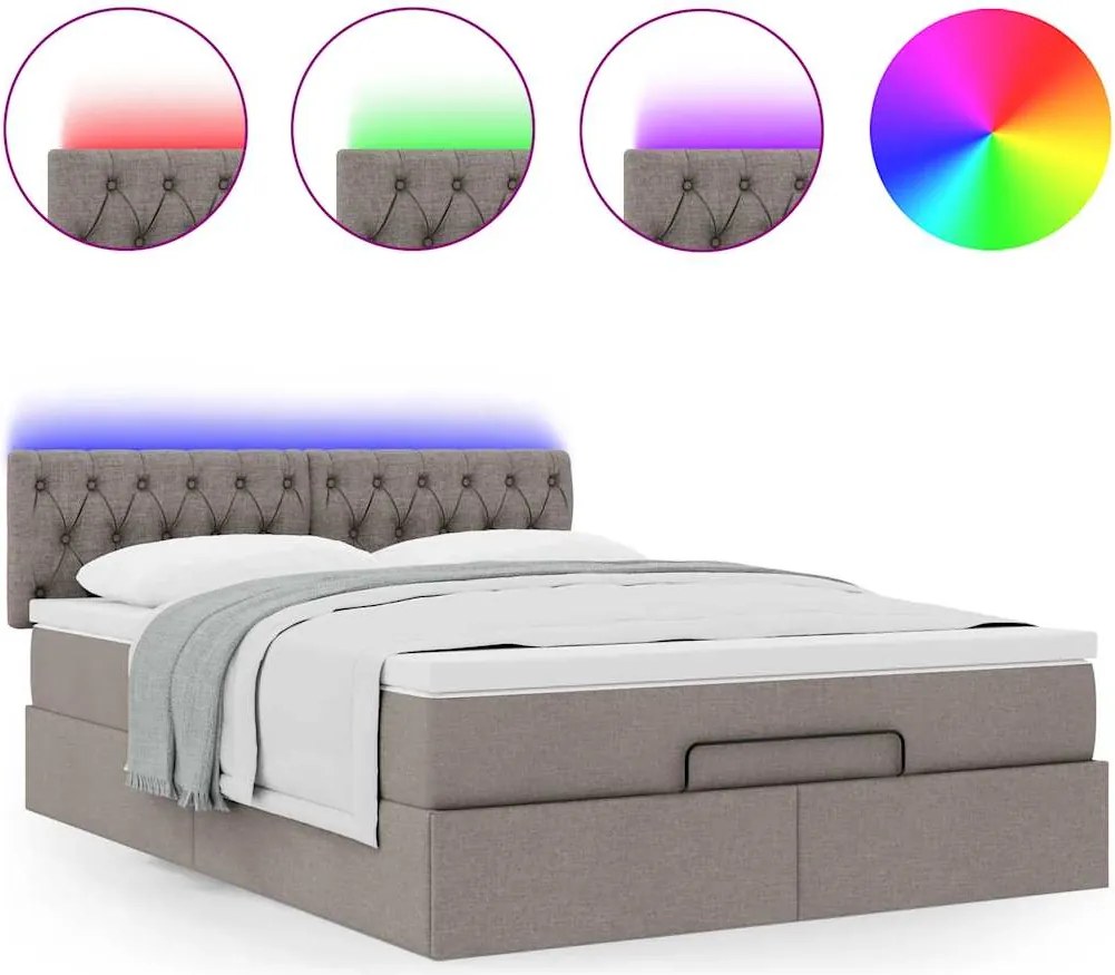 Osmanská postel s matrací & LED Taupe 140x200 cm Látka 3312399