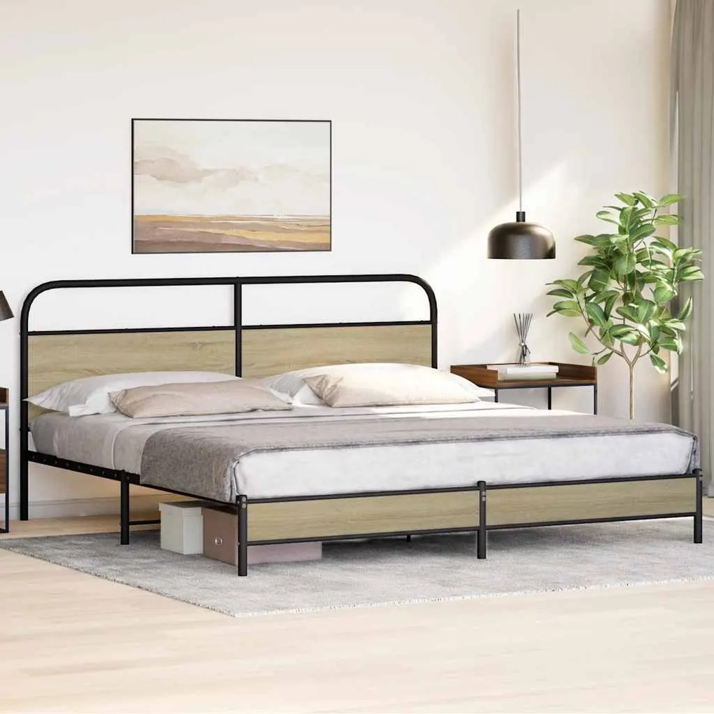 Kovový rám postele bez matrace dub sonoma 193 x 203 cm 3318686