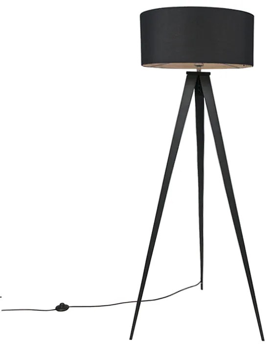 Moderní stojací lampa černá s černým stínítkem - Ilse