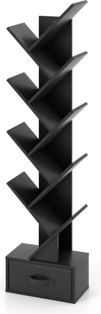 Costway Knihovna 10 Tier Tree Book se zásuvkou na podlaze stojícím úložným