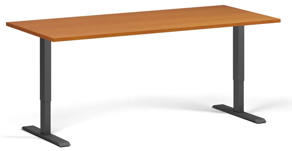 Výškově nastavitelný stůl, 180x80 cm, 1 motor, černá podnož, třešeň