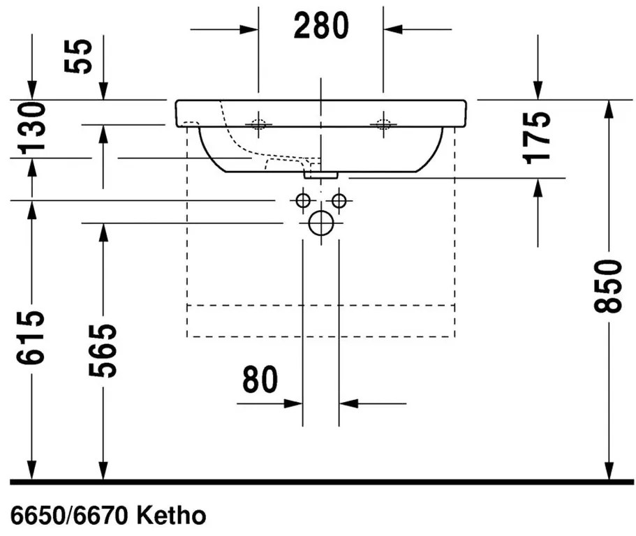 Duravit D-Code - Umyvadlo do nábytku, 1 otvor pro armaturu propíchnutý, 65x48 cm, bílé 03426500002