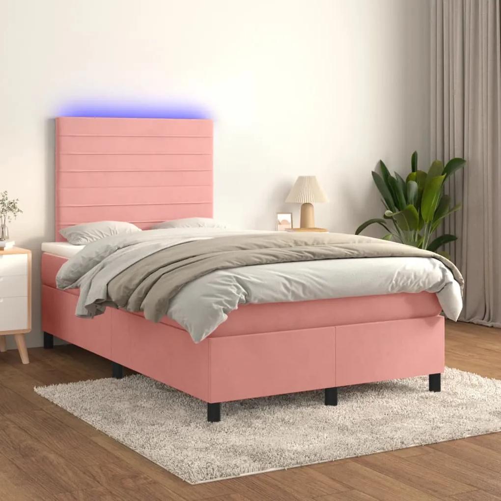 Box spring postel s matrací a LED růžová 120x200 cm samet,  3136178