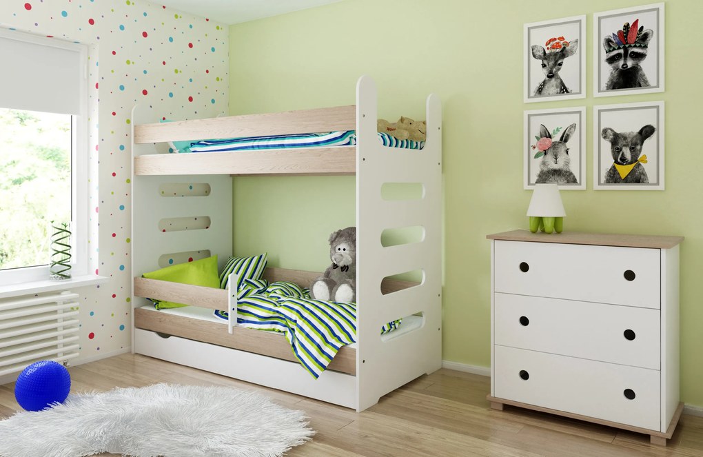 BabyBeds Dětská patrová postel MATI 180x80 Barevné provedení: Bílá, Úložný prostor: Ano, s úložným prostorem