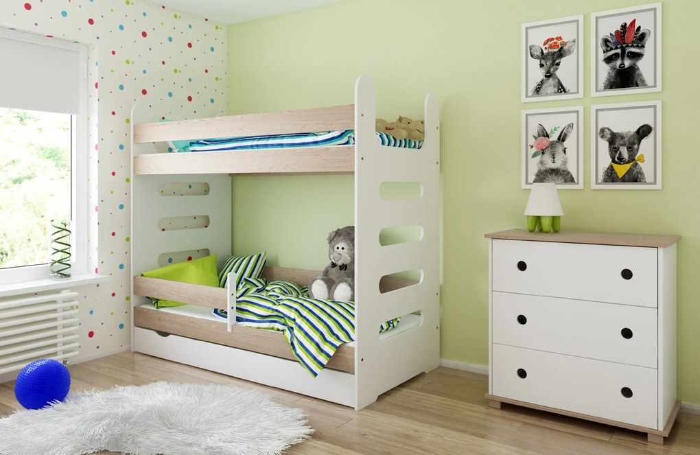 BabyBeds Dětská patrová postel MATI 180x80 Barevné provedení: Olše, Úložný prostor: Ano, s úložným prostorem