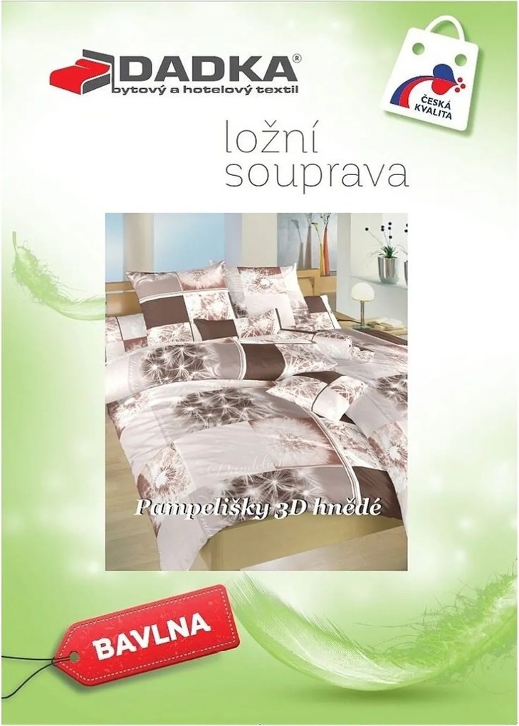 Bavlněné povlečení Pampelišky 3D hnědé 140x200, 70x90 cm