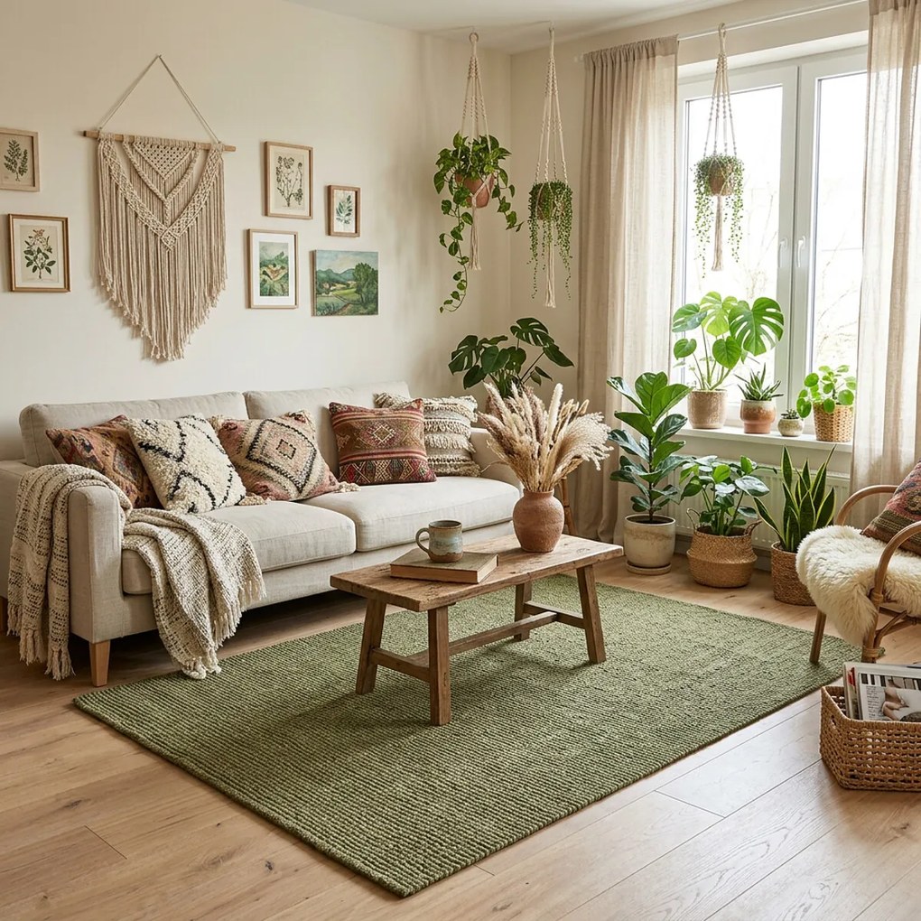 Hanse Home, Kusový koberec Bouclé Jute 105977 Jungle Green, 160x230, zelená, chodba / předsíň