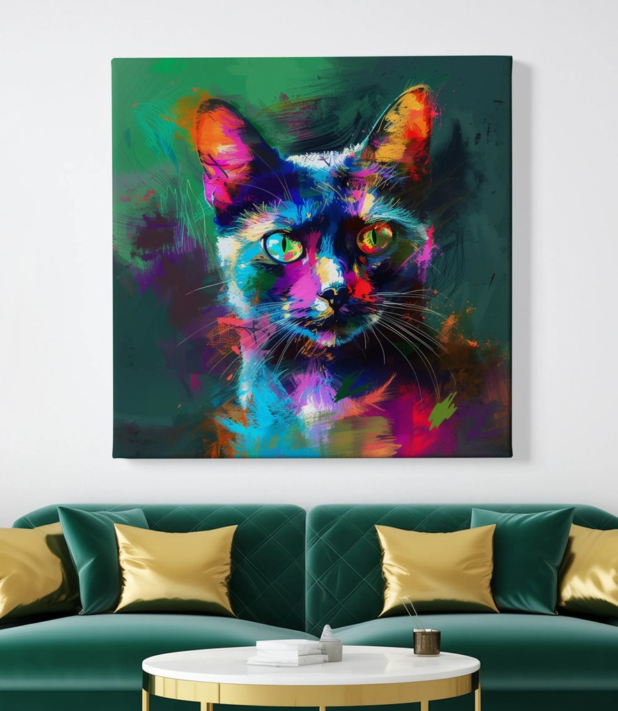 Obraz na plátně - Kočka s divokým pohledem FeelHappy.cz Velikost obrazu: 60 x 60 cm