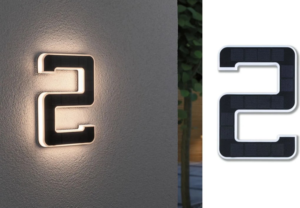 P 79843 Venkovní solární domovní číslo 2 IP44 3.000K 0,2W nabíjecí baterie výměnná - PAULMANN