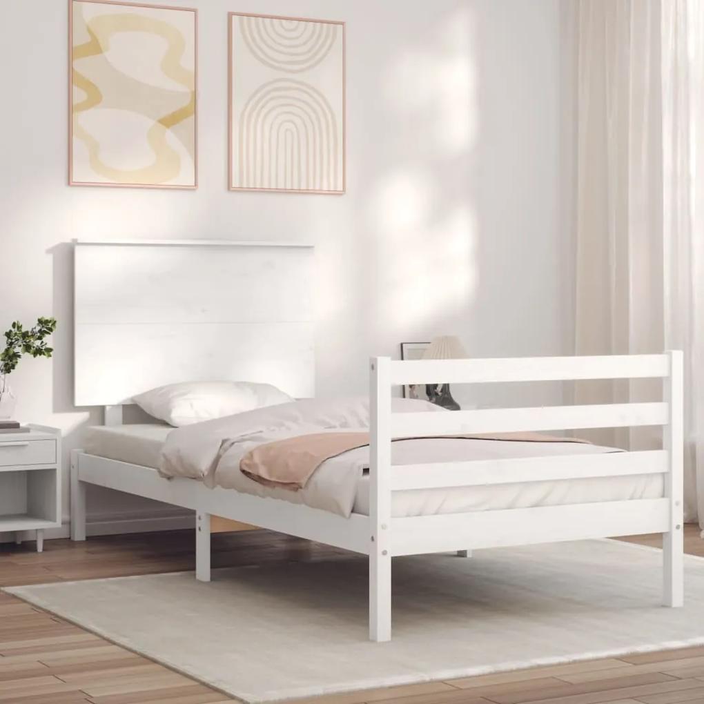 Rám postele s čelem bílý 100 x 200 cm masivní dřevo,  3195212