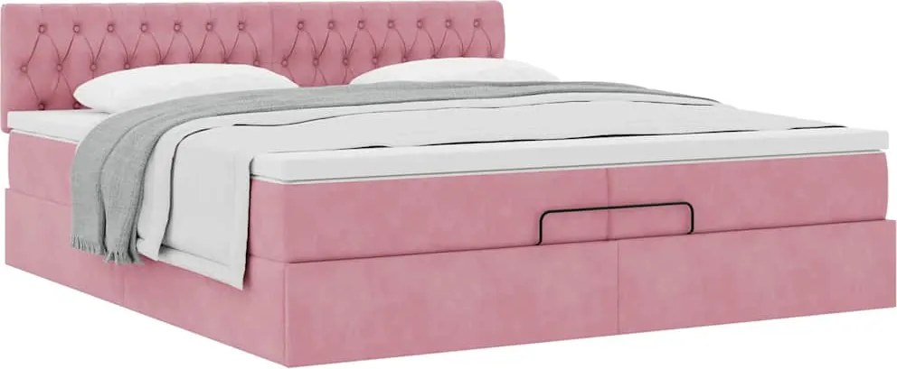 Osmanský rám postele s matrací růžová 200x200 cm samet 3311872