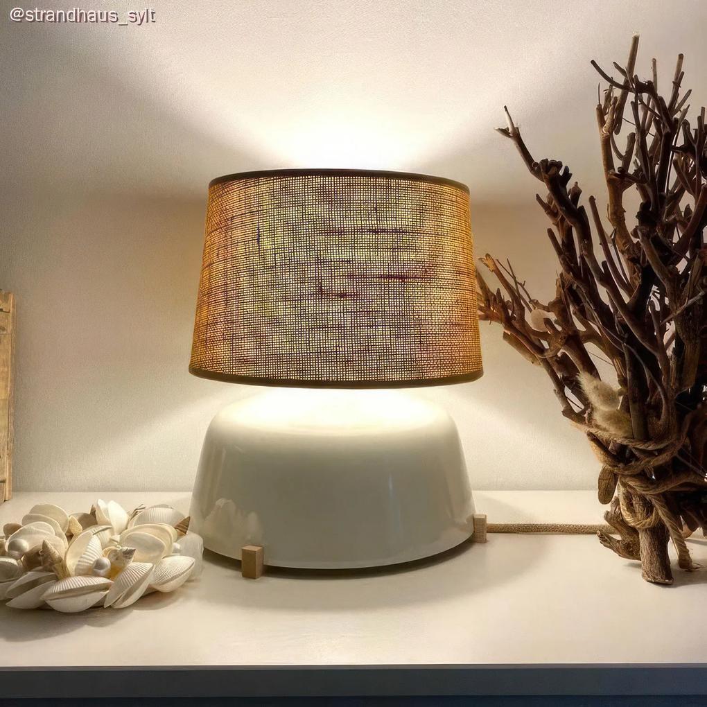 creative cables Keramická stolní lampa coppa se stínidlem Athena, s textilním kabelem, vypínačem a dvoupólovou zástrčkou Barva: Lesklá bílá-juta