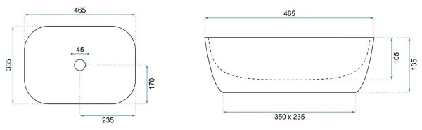 REA-U6521 - Umyvadlo na desku BELINDA SLIM 33,5x46,5 cm keramika/lesklá bílá