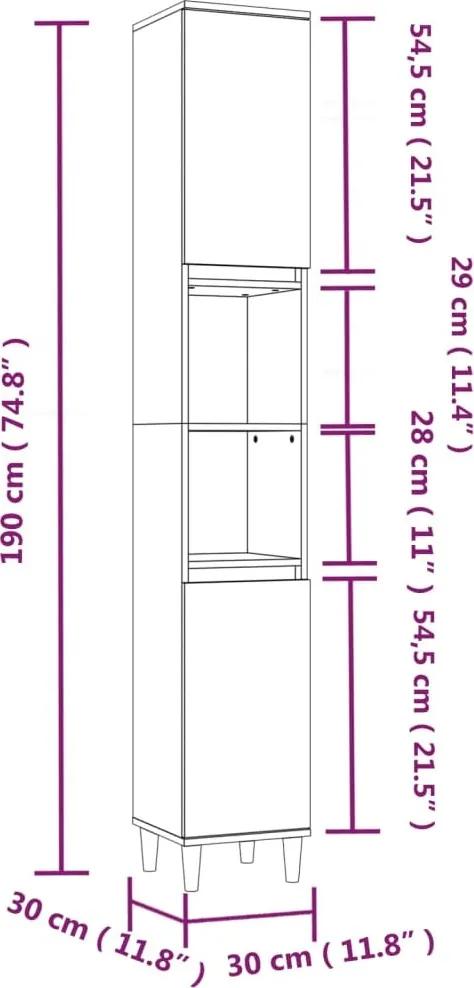 vidaXL Koupelnová skříňka 30 x 30 x 190 cm kompozitní dřevo [819791] Barva: Bílá