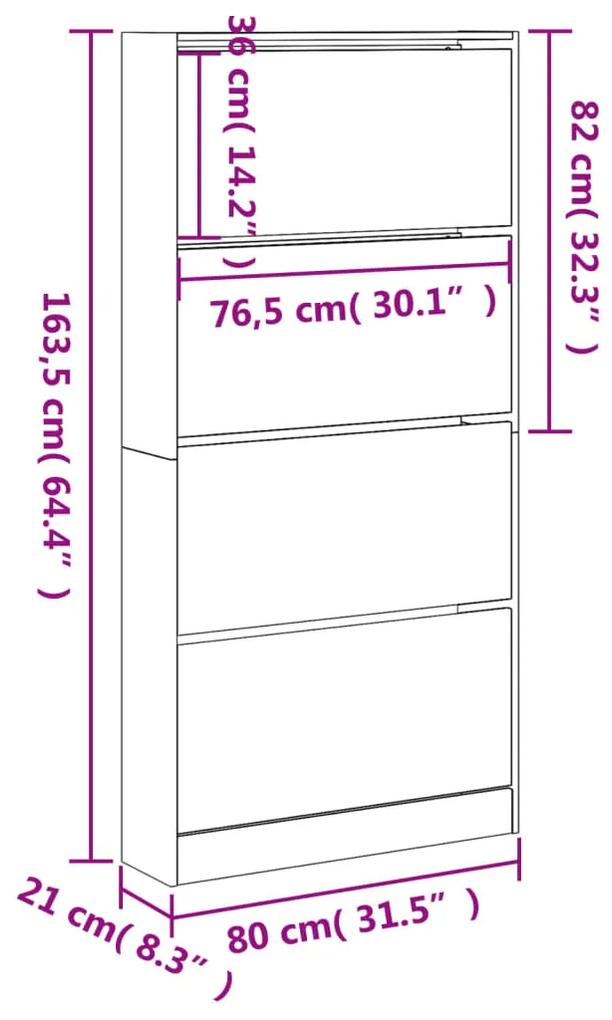 Botník se 4 výklopnými zásuvkami hnědý dub 80 x 21 x 163,5 cm - Default Title