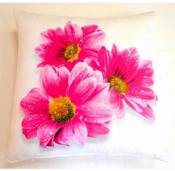 Dekorační polštářek 45x45 s 3D motivem - Gerbera růžová Lobles