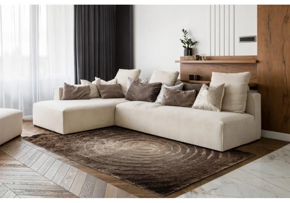 Luxusní kusový koberec shaggy Flimo hnědý 80x150cm